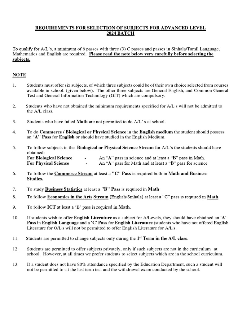 A/L Subject Selection Guide 2024 | PDF | Language Arts & Discipline
