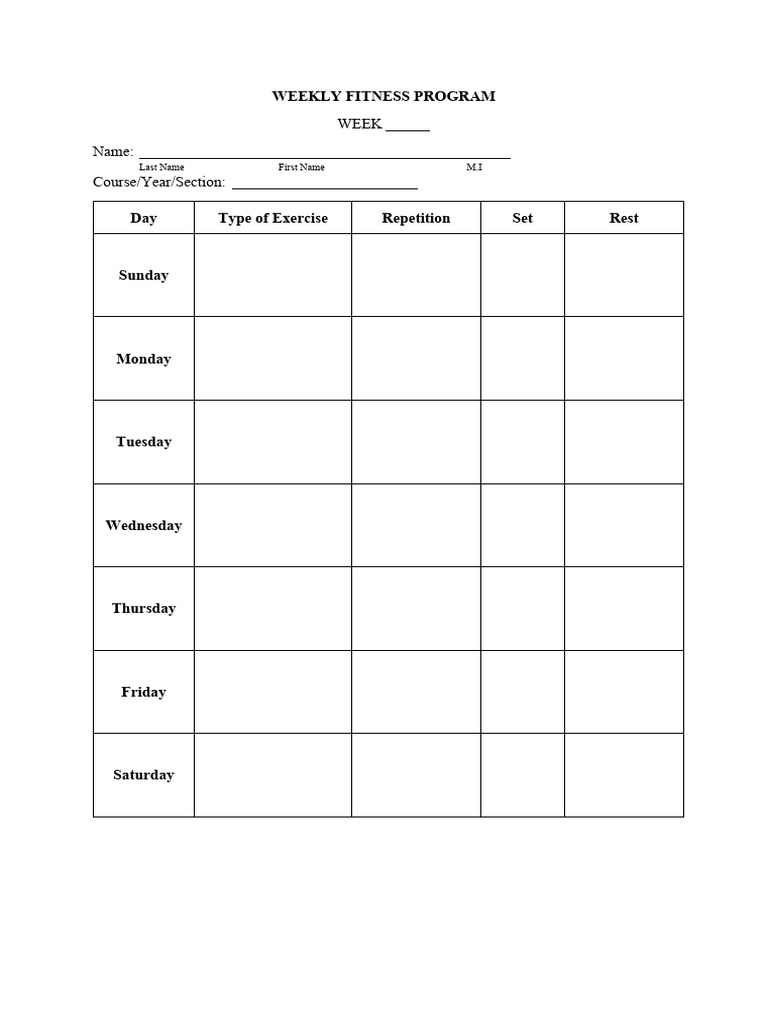 Weekly Fitness Exercise Plan | PDF