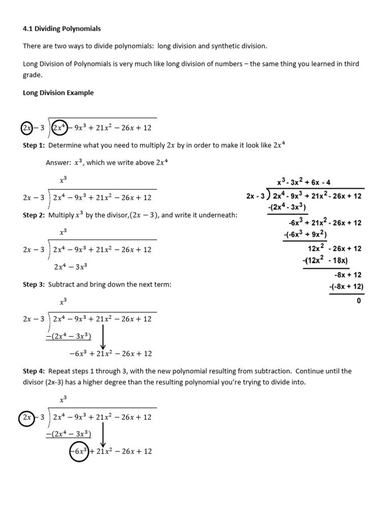 4.1 Long and Synthetic Division | PDF | Division (Mathematics) | Algorithms