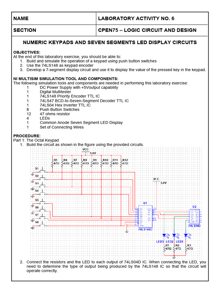 Laboratory Activity 6 Numeric Keypad and Seven Segments LED Display Circuit | PDF | Electronic ...