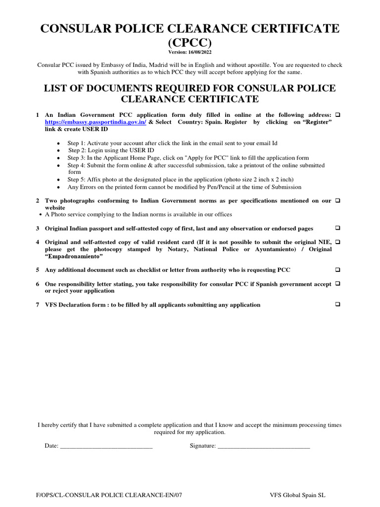 F - Ops - CL Consular Police Clearance Certificate en - 07 | PDF | Government And Personhood