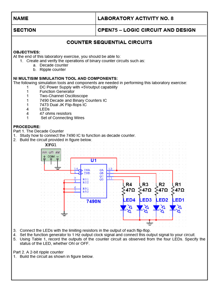 Counter Circuits Lab: Decade & Ripple | PDF | Digital Electronics ...