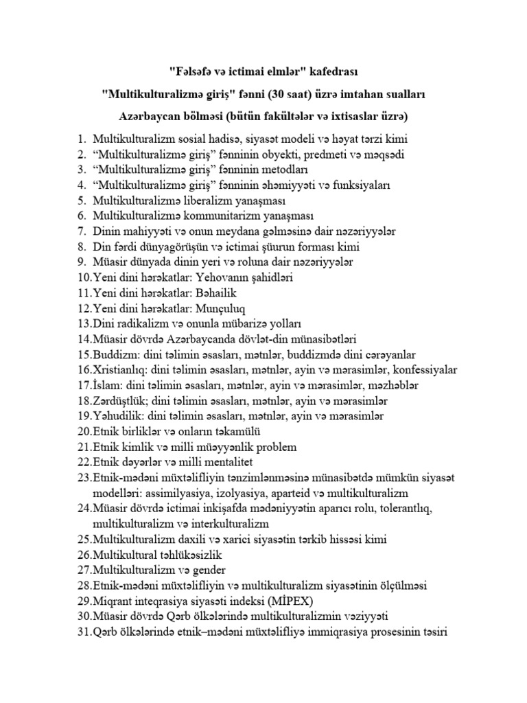 Multi - Az Imtahan Suallar - 2024 Yanvar Imtahan | PDF