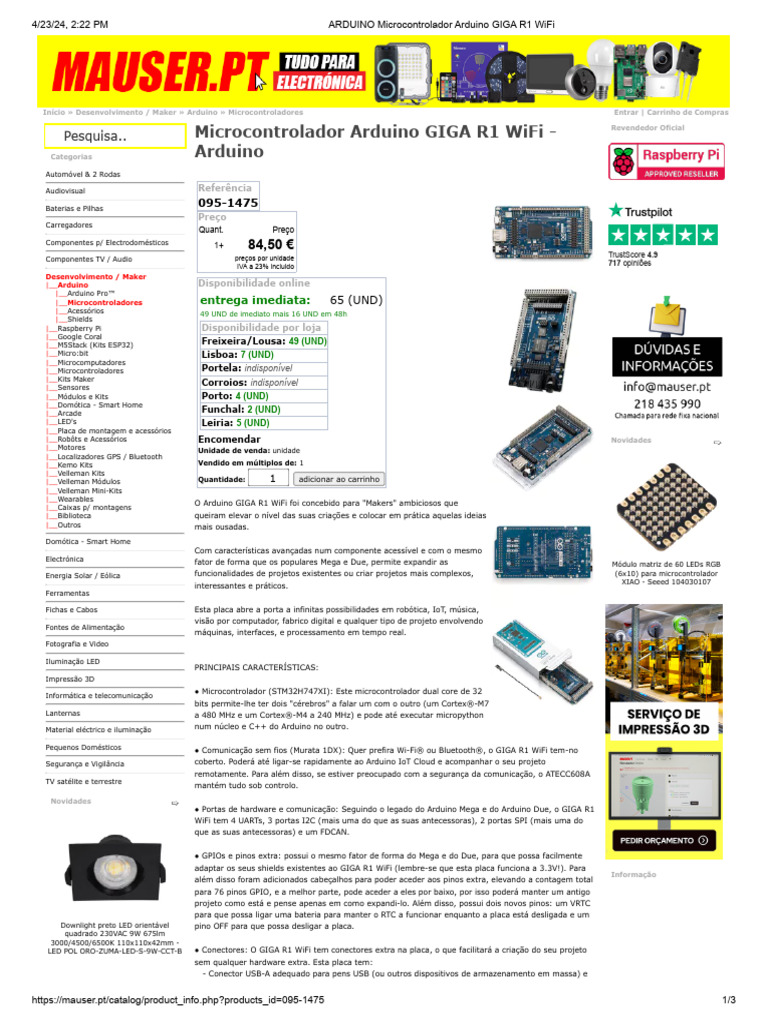 ARDUINO Microcontrolador Arduino GIGA R1 WiFi | PDF | Arduino | USB ARDUINO Microcontrolador Arduino GIGA R1 WiFi | PDF | Arduino | USB