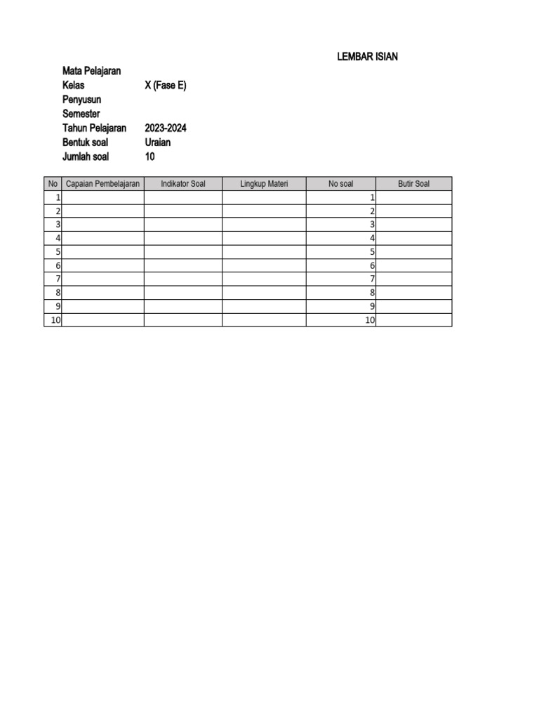 Kisi Kisi Dan Kartu Soal US Genap Kelas X | PDF