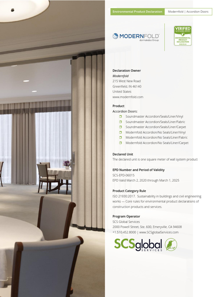 Modernfold Accordion Doors EPD | PDF | Life Cycle Assessment | Materials