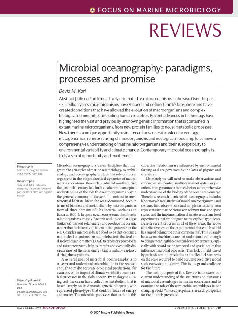 Microbial Oceanography Paradigms, Processes and Promise | PDF | Microorganism | Oceans