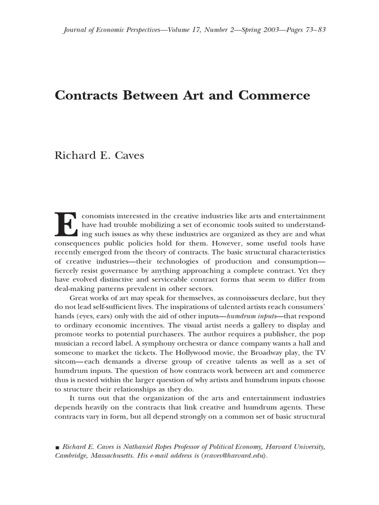 Contracts Between Art and Commerce | PDF | Risk | Royalty Payment