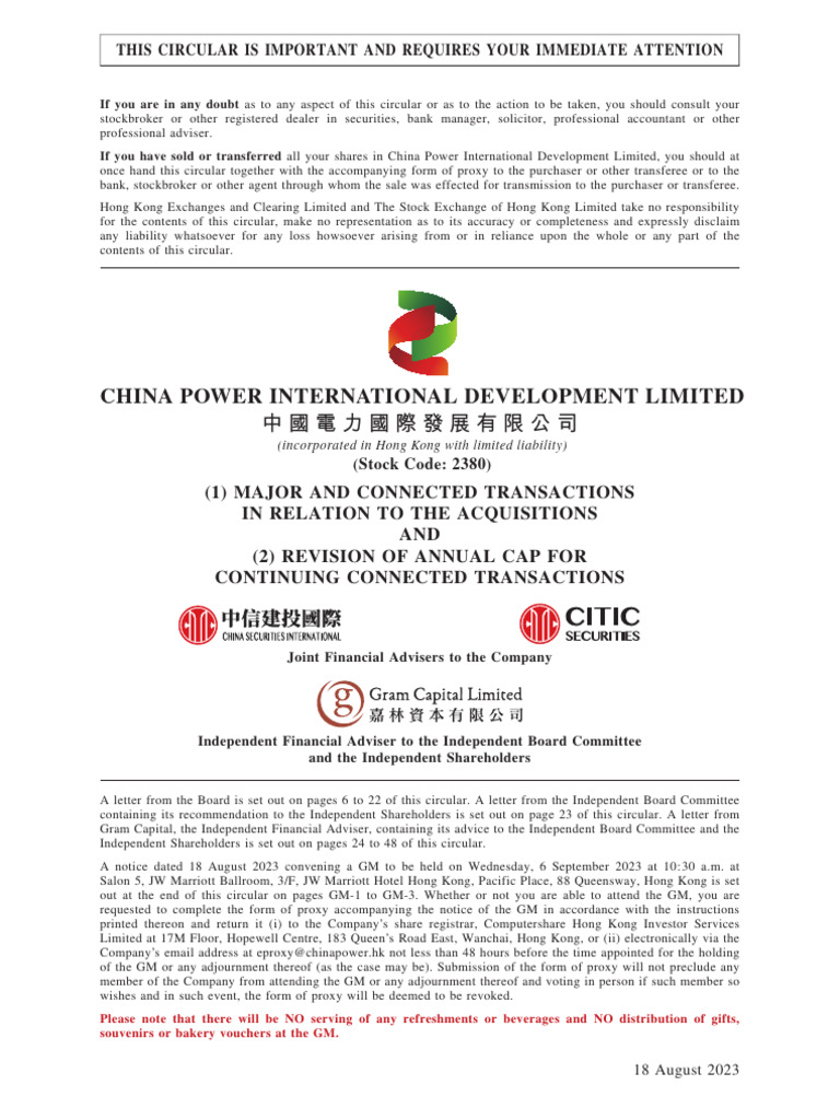 China Power Acquisition Circular 2023 | PDF | Mergers And Acquisitions ...