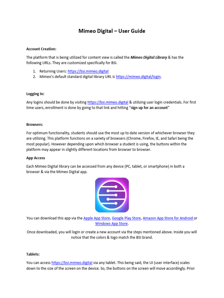 Mimeo Digital User's Guide | PDF | Mobile App | Tablet Computer