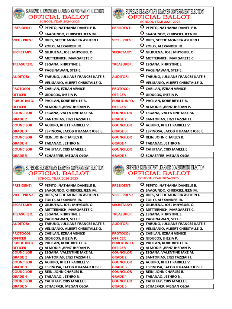 SELG ELECTION Official Ballot CONSOLIDATION FORM BY CLASS 2024 | PDF