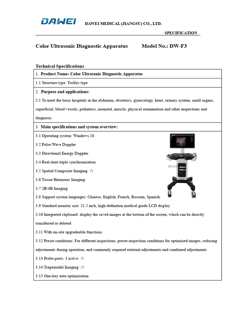 Ultrasound Specification DW-F3 | Download Free PDF | Medical Ultrasound Ultrasound Specification DW-F3 | Download Free PDF | Medical Ultrasound