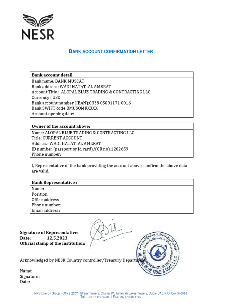 Bank Account Confirmation Letter | PDF | Finance & Money Management