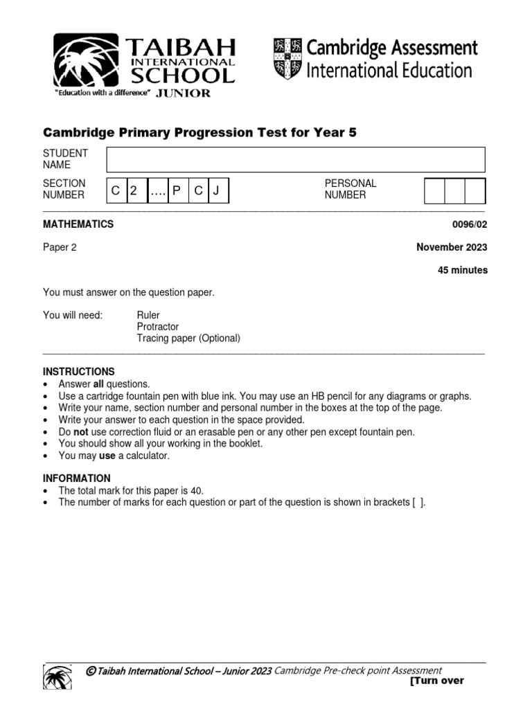 P2 TEMPLATE MTC 0096 Year 5 Exams | PDF