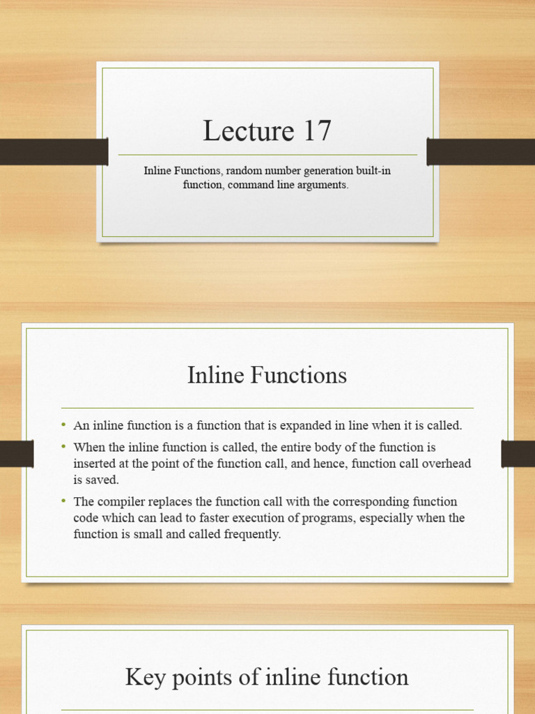 Lecture 17 Functions Inline Random Builtin Cmar | PDF | Randomness | Computer Programming