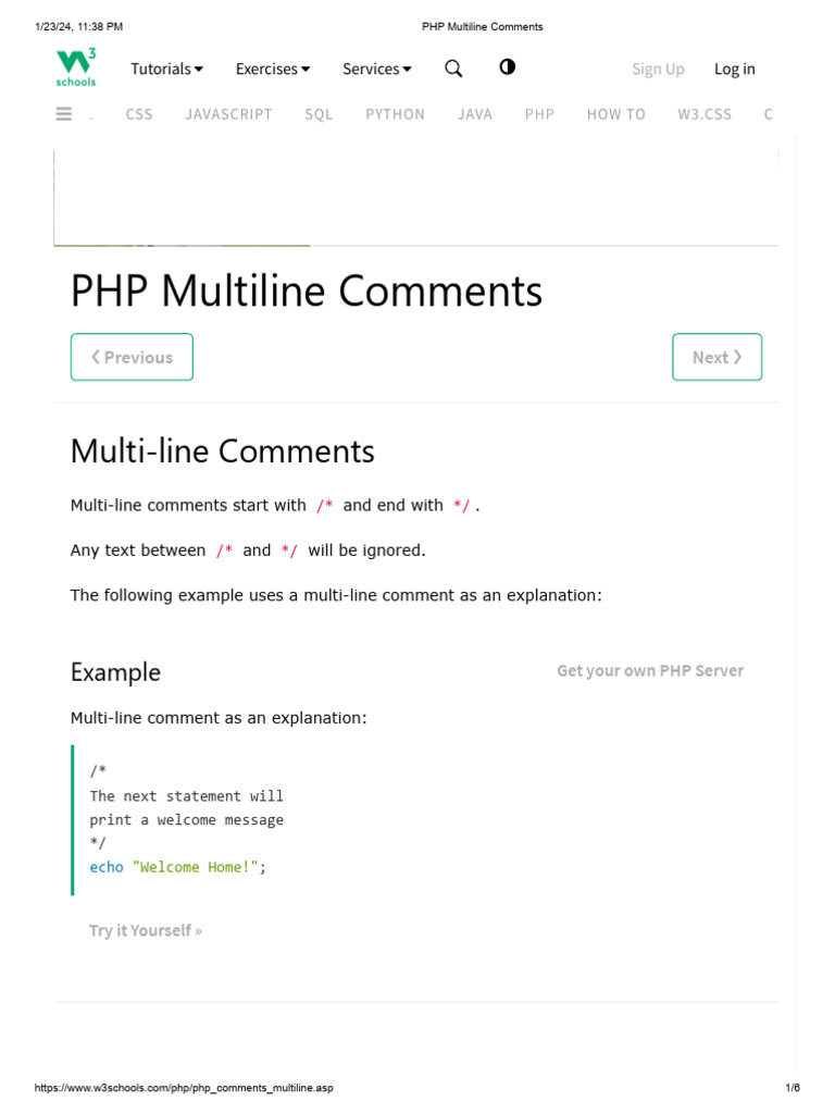 04b PHP Multiline Comments | PDF | Php | Software