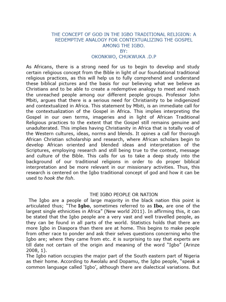 The Concept of God in The Igbo Tradition | PDF | God | Transcendence ...