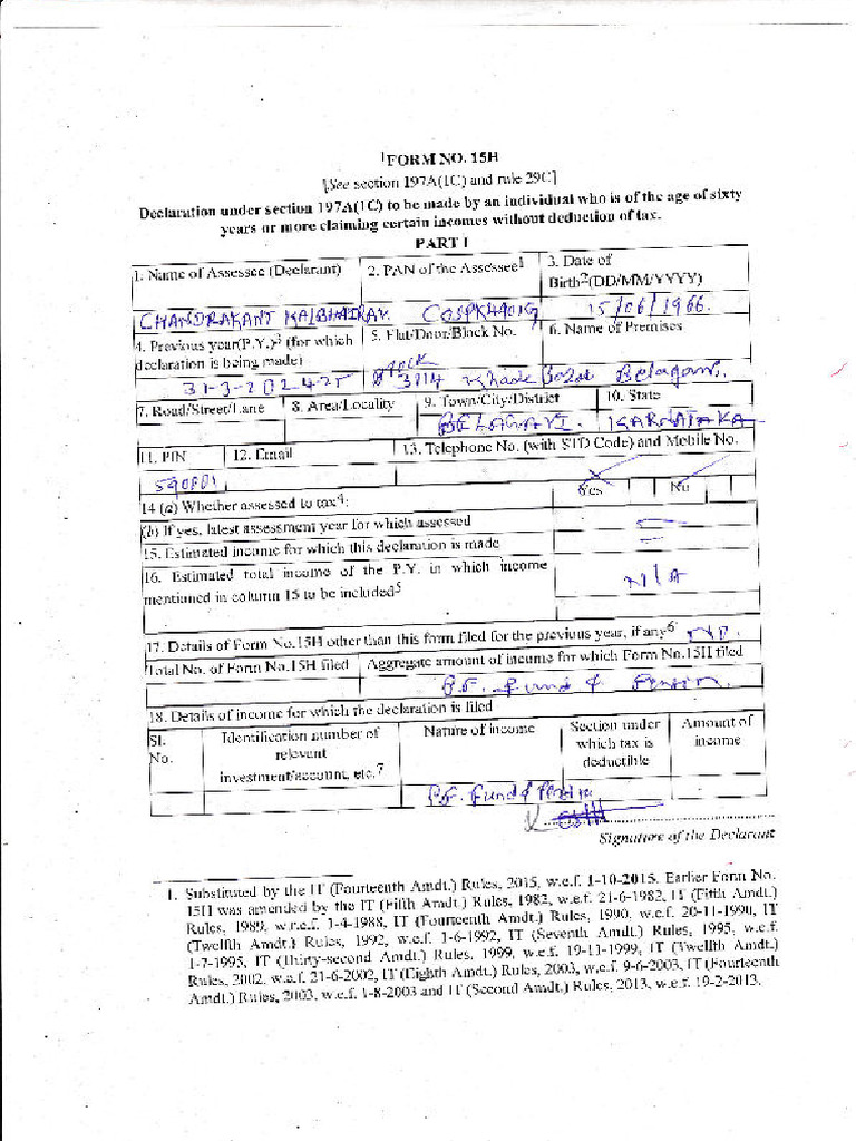 Form 15H Declaration for Seniors | PDF | Taxation | Money