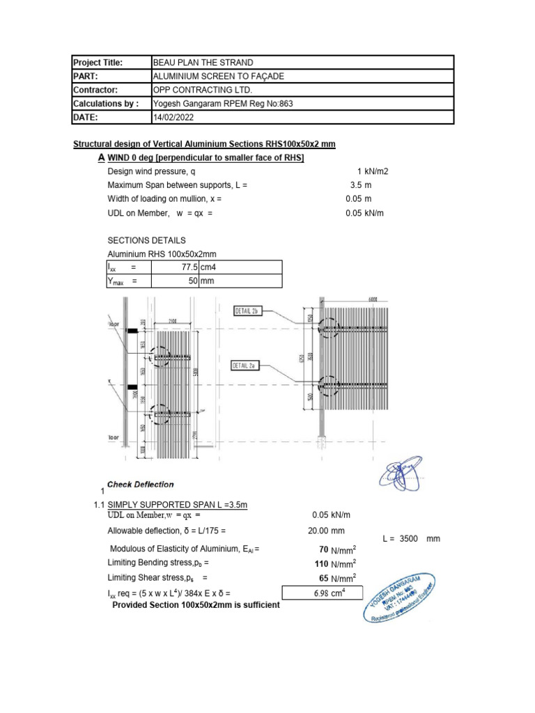 Facade Screen Design | PDF | Bending | Stress (Mechanics)
