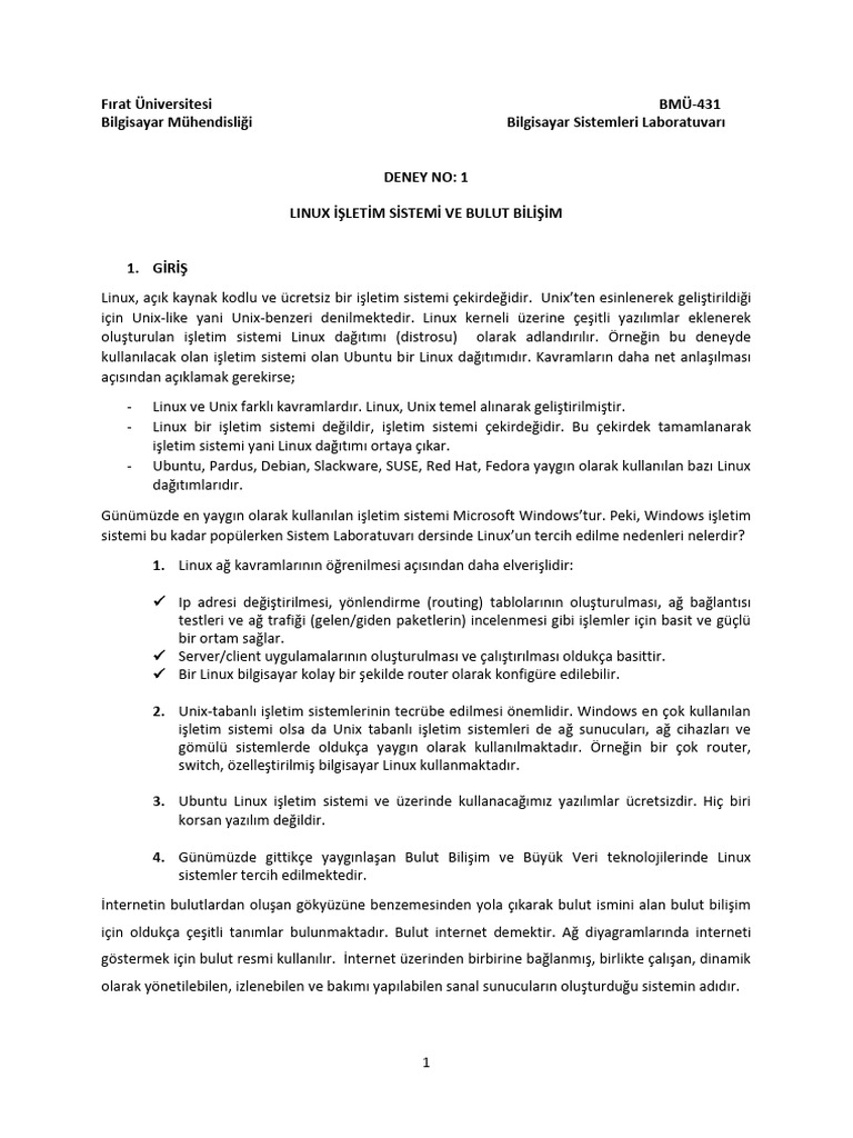 1 - Linux Ve Bulut BilisIim | PDF