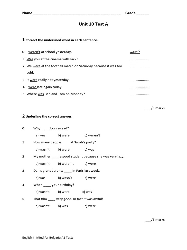 A1 English Test: Correcting Verb Forms | PDF