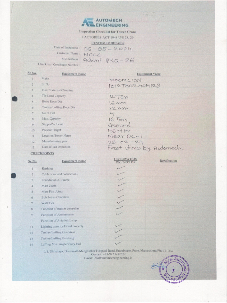 Inspection Report TC-01 | PDF