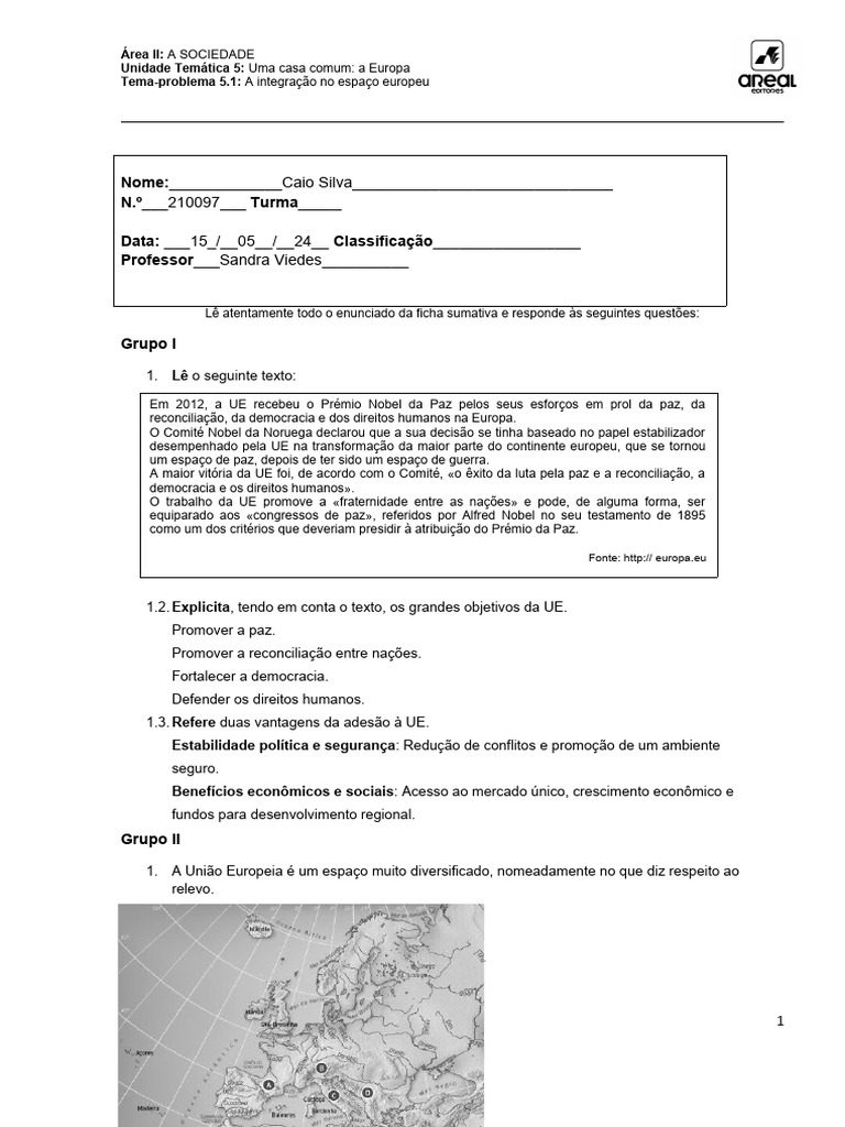 Ficha de Trabalho UE | Download grátis PDF | Europa | União Europeia