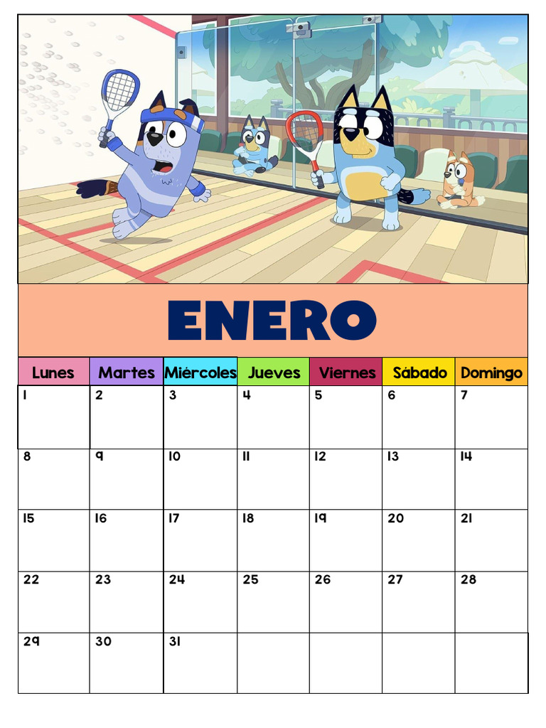 Calendario Bluey 2025 para Imprimir | PDF | Unidades de medida