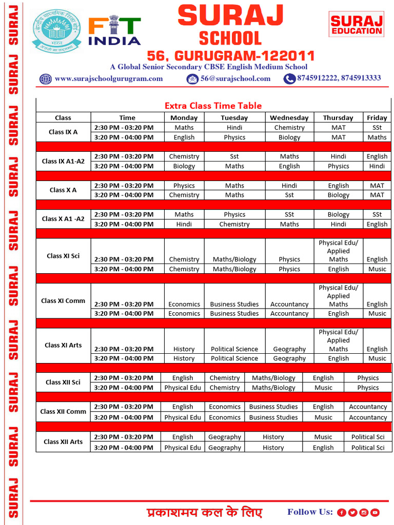 Extra Class TimeTable | PDF | Secondary Education