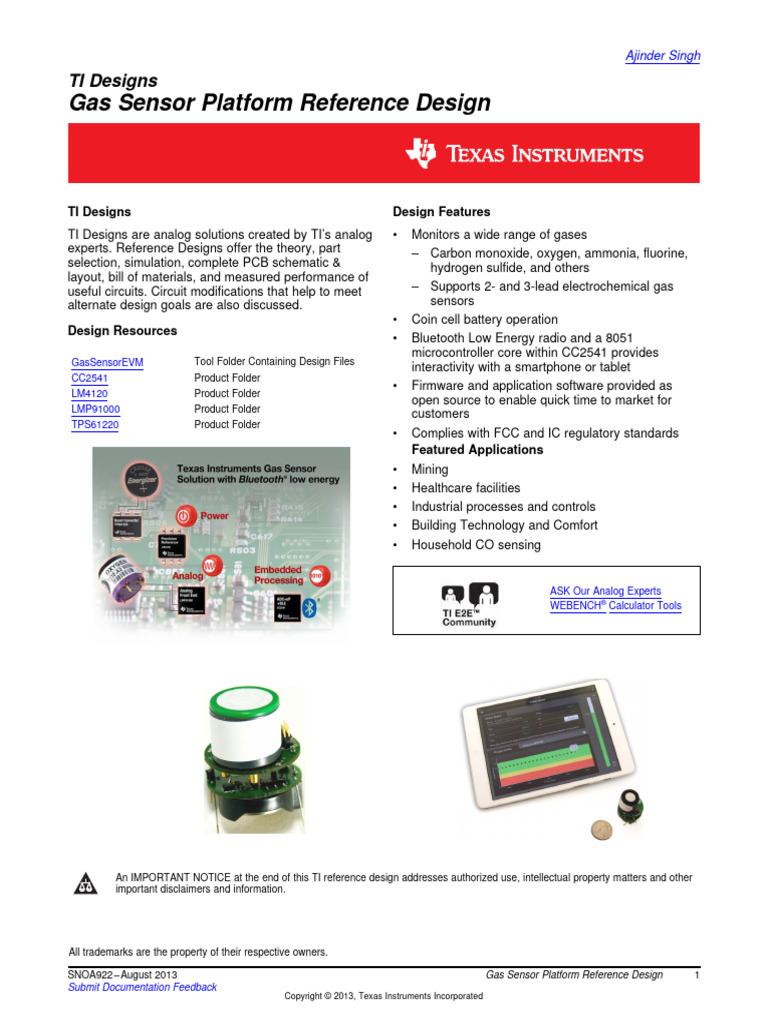 Gas Sensor Afe Ti (Lmp91000) | PDF | Analog To Digital Converter | Sensor