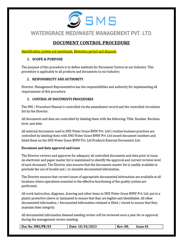 Document Control Procedure | PDF | Records Management | Information Science
