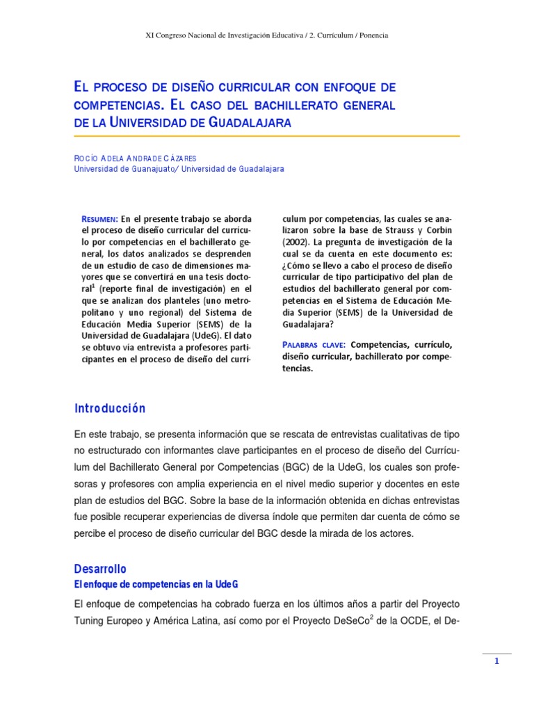El Proceso de Diseño Curricular Con Enfoque de Competencias. El Caso Del Bachillerato General de ...