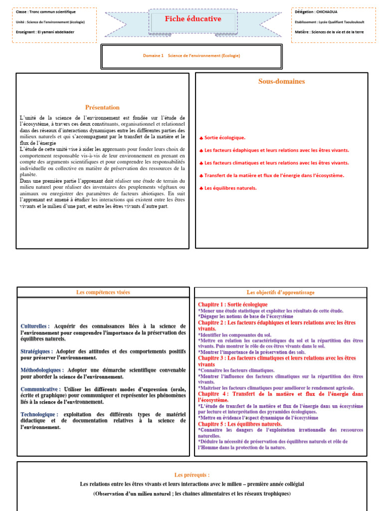 Résumé de la sortie écologique tronc commun | PDF | Écologie ...