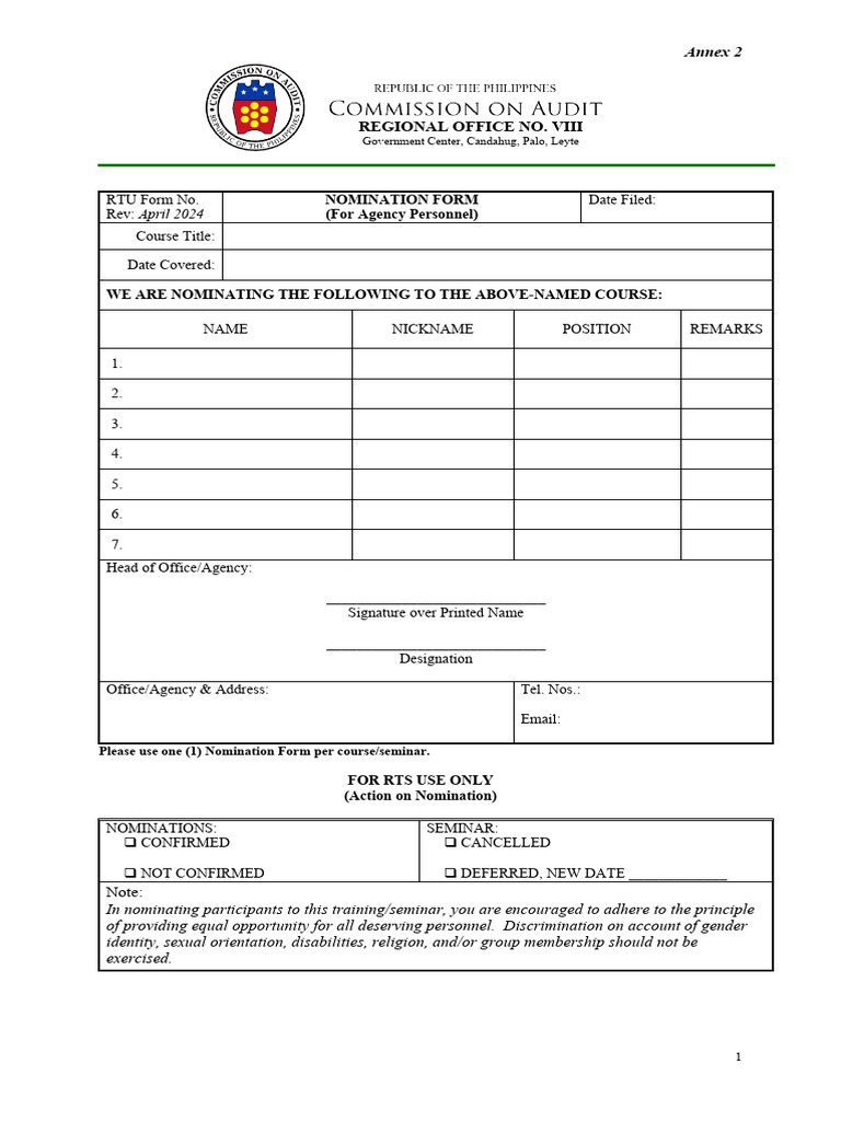 COA Nomination Form for Training | PDF | Human Rights | Justice