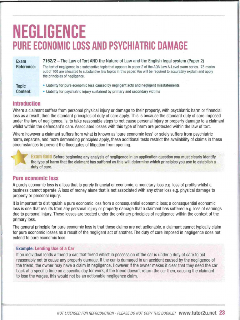 Tutor2U Pure Economic Loss | PDF | Negligence | Tort