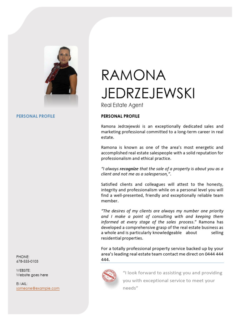 REAA - CPPREP4004 - Personal Profile Example v1.0c | PDF | Career ...