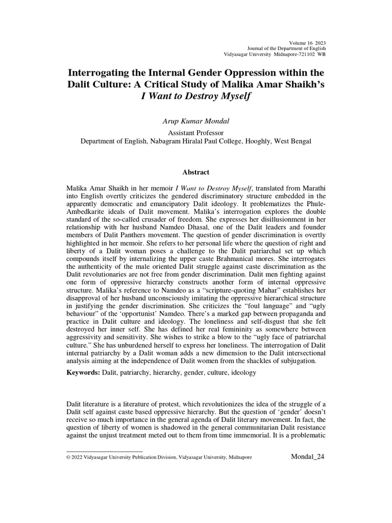 Interrogating The Internal Gender Oppression Within The Dalit Culture: A Critical Study of ...