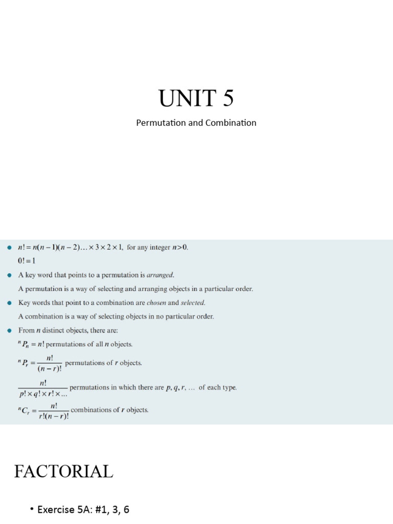 Math Exercises: Permutations & Combinations | PDF