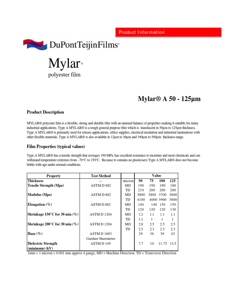 Mylar MSDS | PDF | Strength Of Materials | Materials