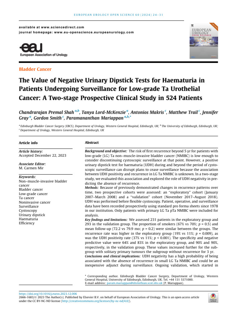 The Value of Negative Urinary Dipstick Tests For H | PDF | Sensitivity ...