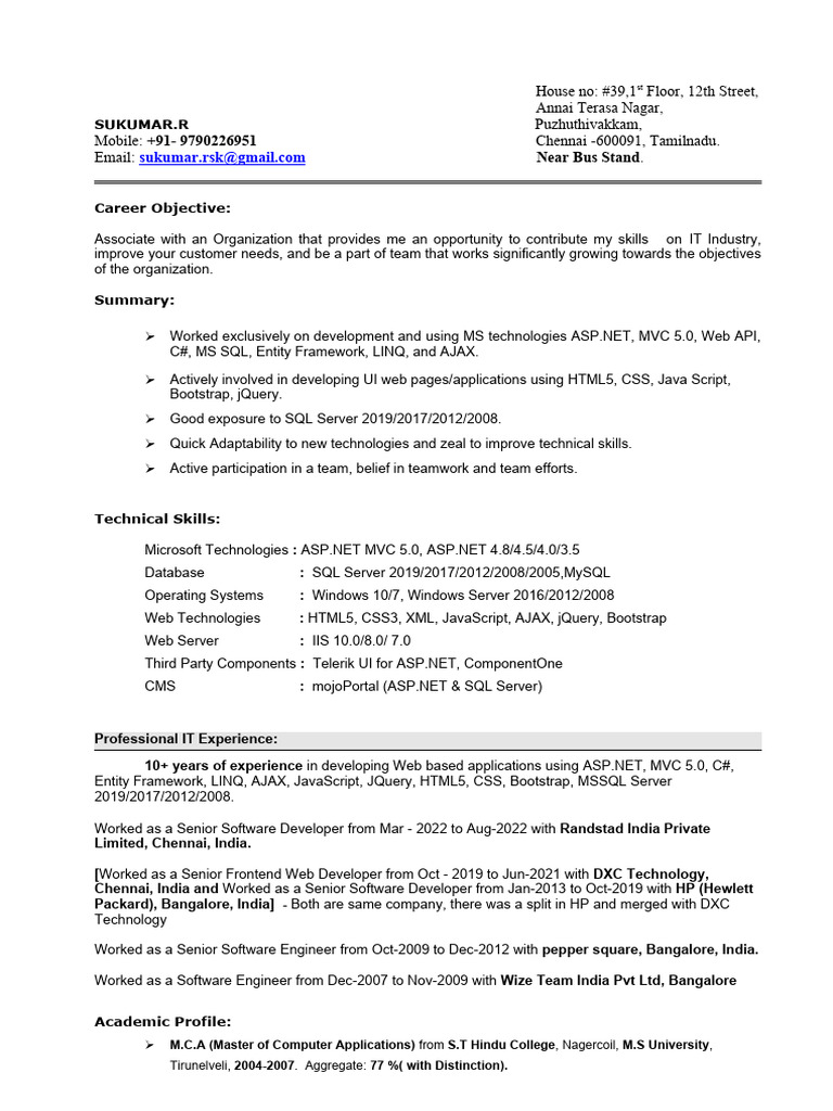 Sukumar Resume | PDF | Microsoft Sql Server | Databases