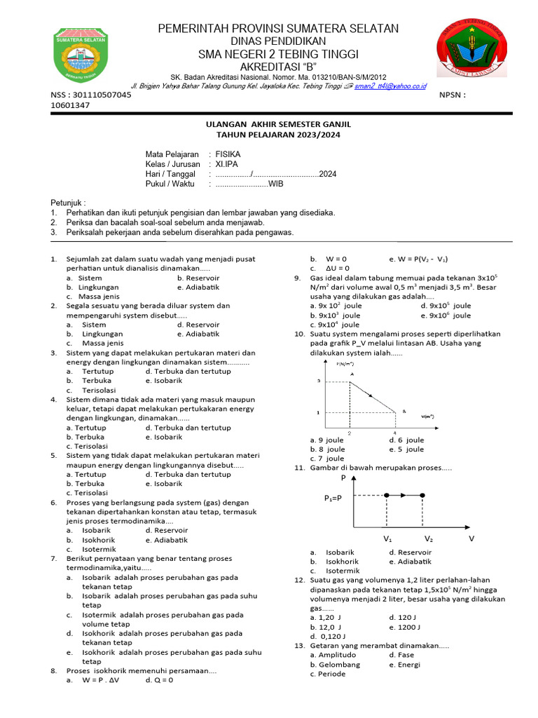 Soal Fisika Kela Xi - Ipa 2024 Smt2ok | PDF