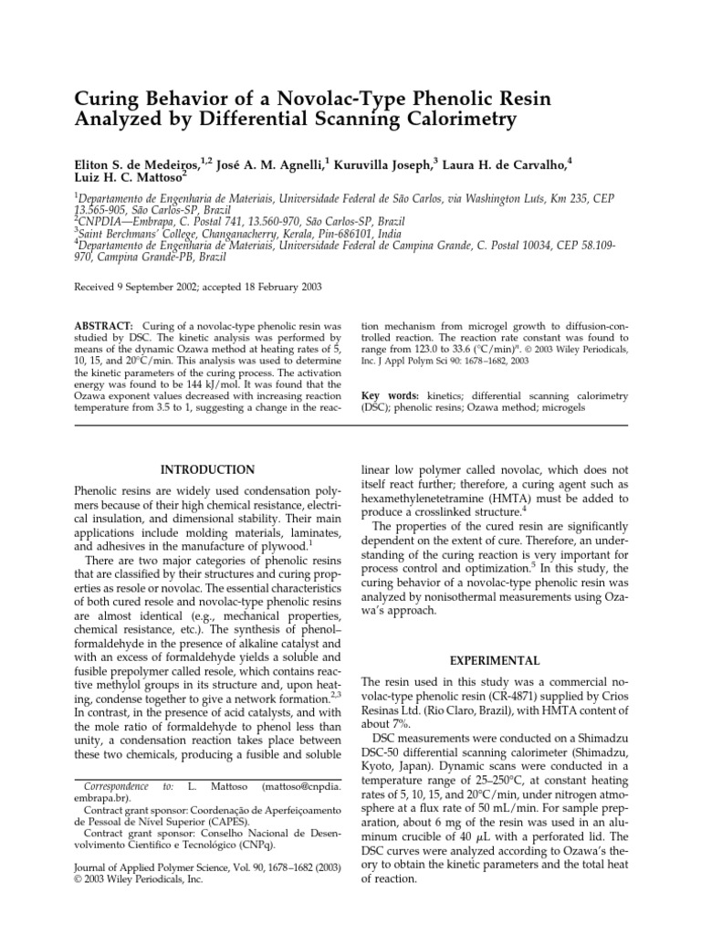 2003 Curing Behavior of A Novolac-Type Phenolic Resin Analyzed by ...