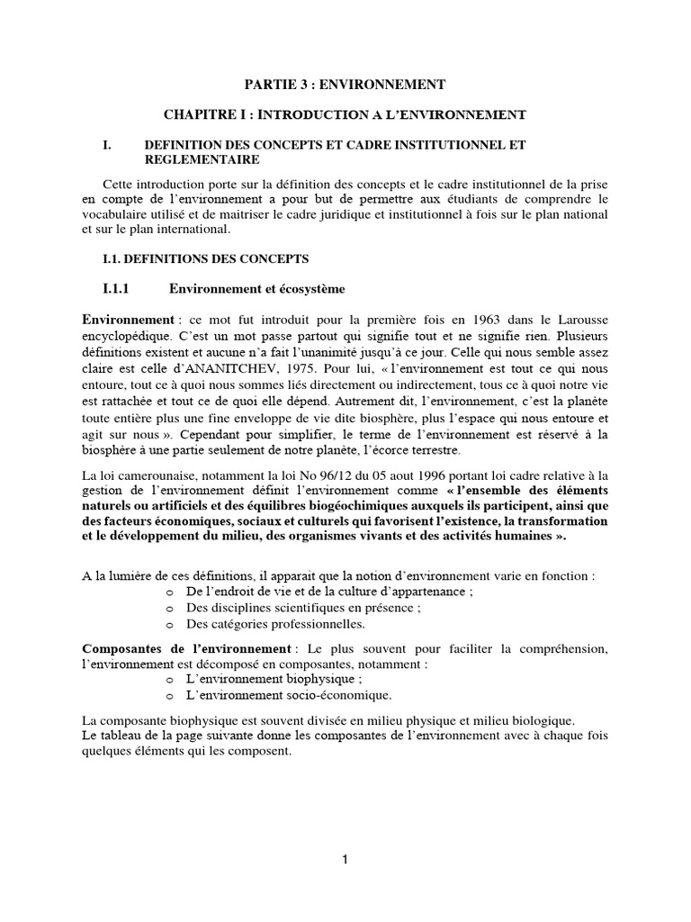 Chapitre V - Introduction A L'environnement | PDF | Environnement ...