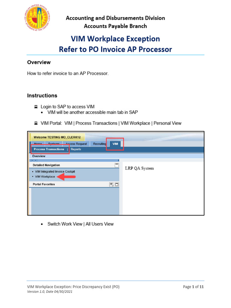 VIM Exception - Refer To AP Processor | PDF | Accounts Payable | Computing