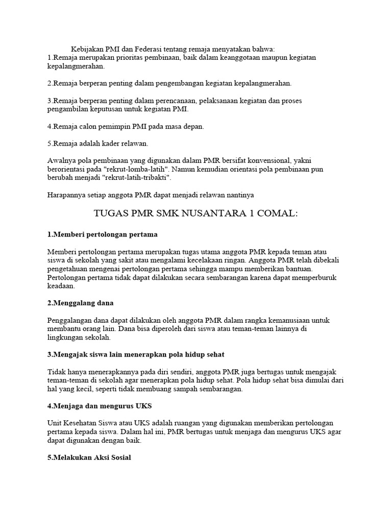 Kebijakan Dan Tugas PMR | PDF