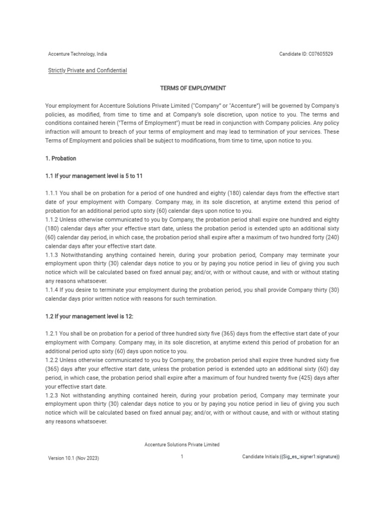 Terms of Employment 2024-05-15 | PDF | Breach Of Contract | Trade Secret