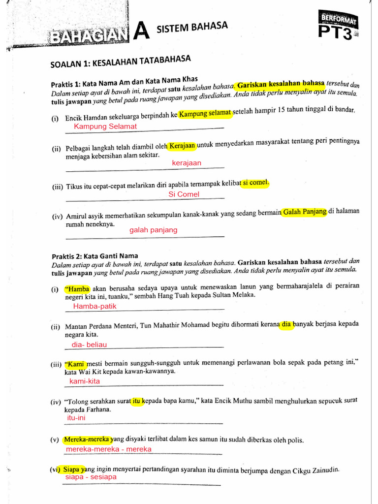 BM FORM 1 (2022) SISTEM BAHASA & KOMSAS MARCH MINGGU 1 Skema | PDF