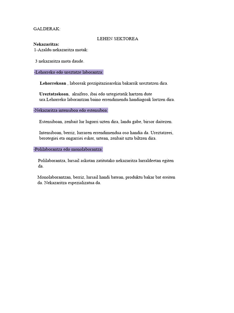 Sektore Ekonomiko Galderak Ikasle | PDF