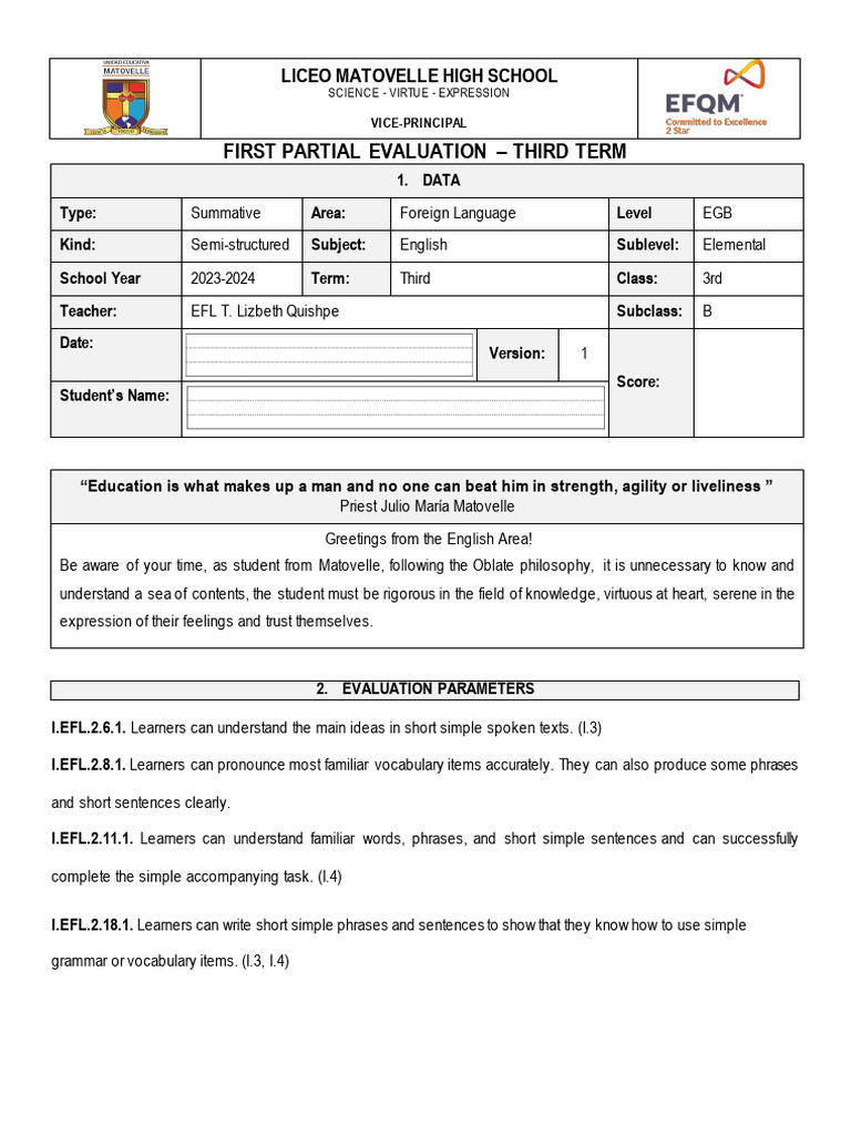 Third Term - First Partial Evaluation 3rd B | PDF | English As A Second Or Foreign Language ...